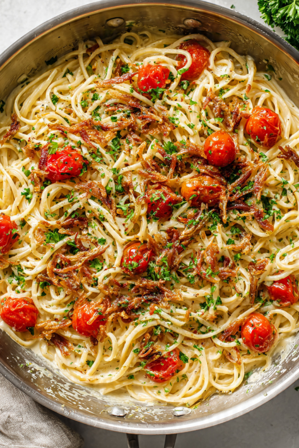 Cashew Alfredo Pasta with Crispy Anchovies - homeasyrecipes